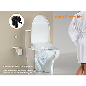 Bundle iCleaningo DC01 Auto Open/Close Elongated Bidet Toilet Seat & iCleaningo F1 Auto Flush Kit for Side-Flush Toilets