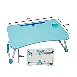 Foldable Laptop Lap Desk, Portable Computer Bed Table Tray with Phone Stand and Cup Holder for Sofa Couch Breakfast Dining (Drawer Blue)