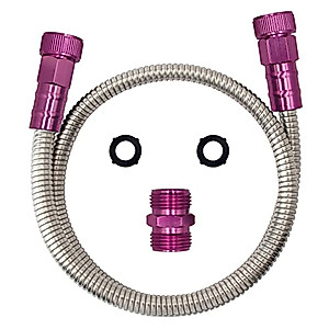 YANWOO 304 Stainless Steel 3 Feet Female to Female Garden Hose with Pink Male to Male Connector for Garden Hose Reel Cart (3ft)
