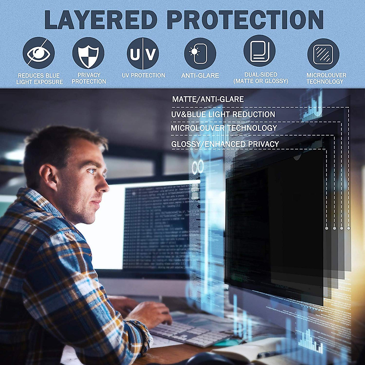 Skylarking 24 inches Computer Privacy Screen Filter, Anti-Spy Anti-Glare Screen Protector Film Compatible 24" Widescreen Computer Monitor with Aspect Ratio 16:9 (WxH:531mm x 298mm)