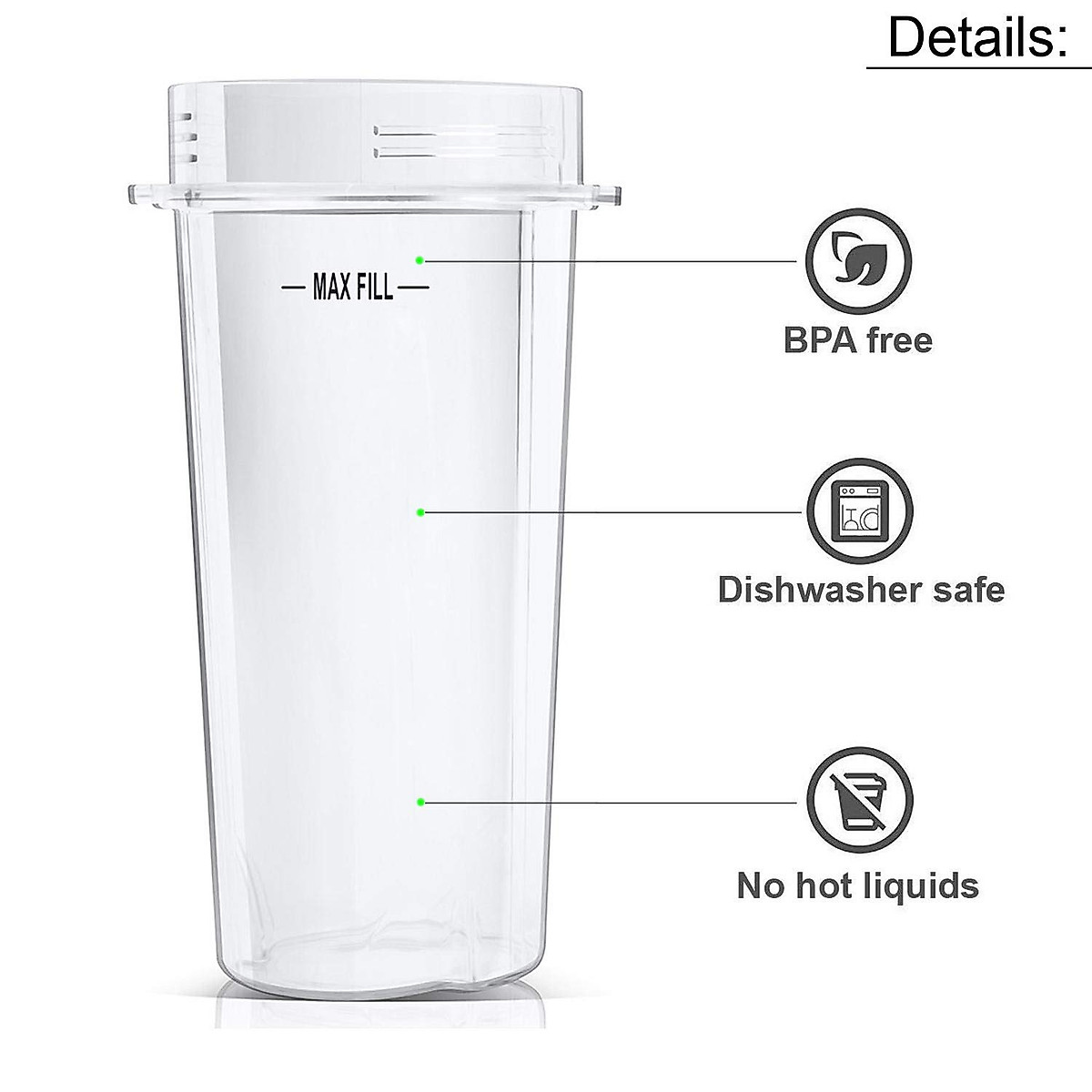 Blender Blade 6 Fins and 16oz Single Serve Cup Set, Replacement Parts Compatible with Ninja BL660 BL770 BL780 BL740 Professional Blenders