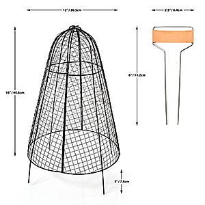 RUAFOX 6 Pack Metal Garden Cloches - 20" High Plant Cover - Weather Resistant Wire Plant Dome - Rustic Farmhouse Chic Decor - with 12 Copper Labels