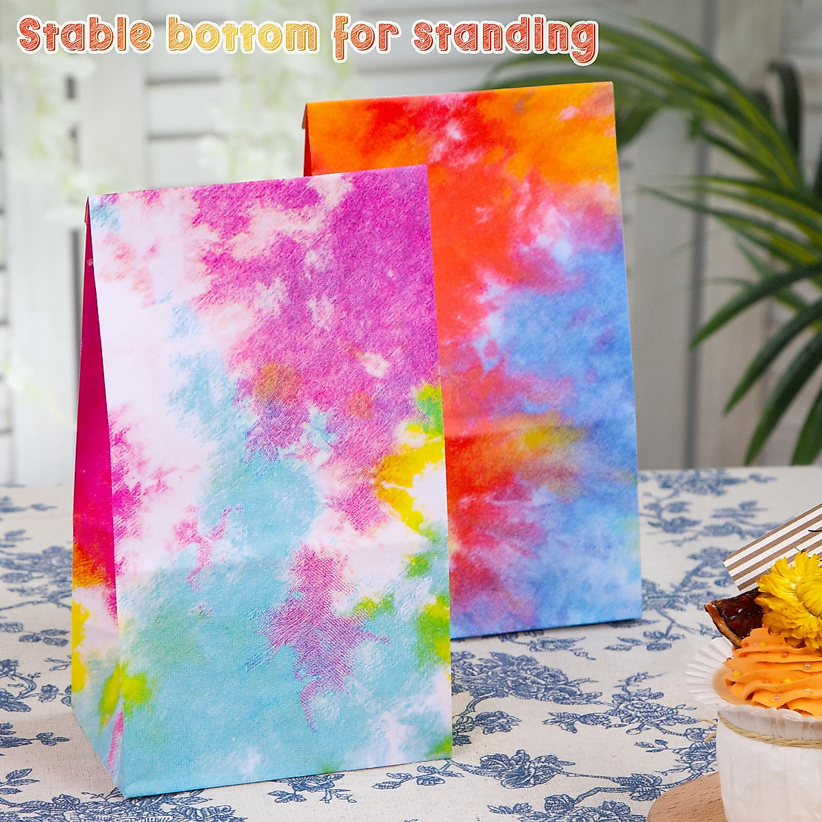 STARRKY 40PCS Party Favor Paper Bags, Tie Dye Gift Bags Camouflage Treat Bags Goody Bags Tie Dye Party Accessories for Party Favors Kids Birthday Party