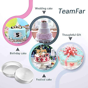 TeamFar 8 Inch Cake Pan and Rack Set of 4, Stainless Steel Round Tier Cake Pans, for Baking Cooling Steaming, Fit in Oven, Pot, Pressure Cooker, Healthy & Mirror Finish, Dishwasher Safe