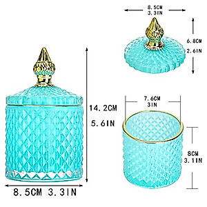 Blue Glass Jewelry Box with Lid,Crystal Candy Jar,Glass Wedding Candy Buffet Jar,Crystal Apothecary Jars with Lid,Glass Container Gift for Women