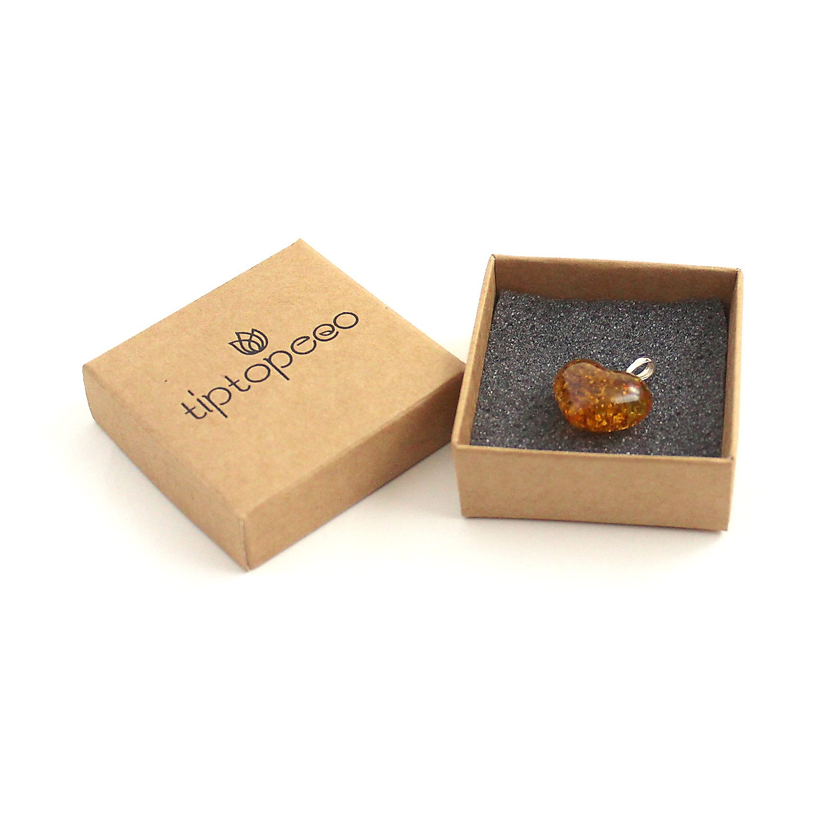 TipTopEco Baltic Amber Pendant Made With Silver - Heart Shape - Small Minimalist - Honey Color (Honey Heart)