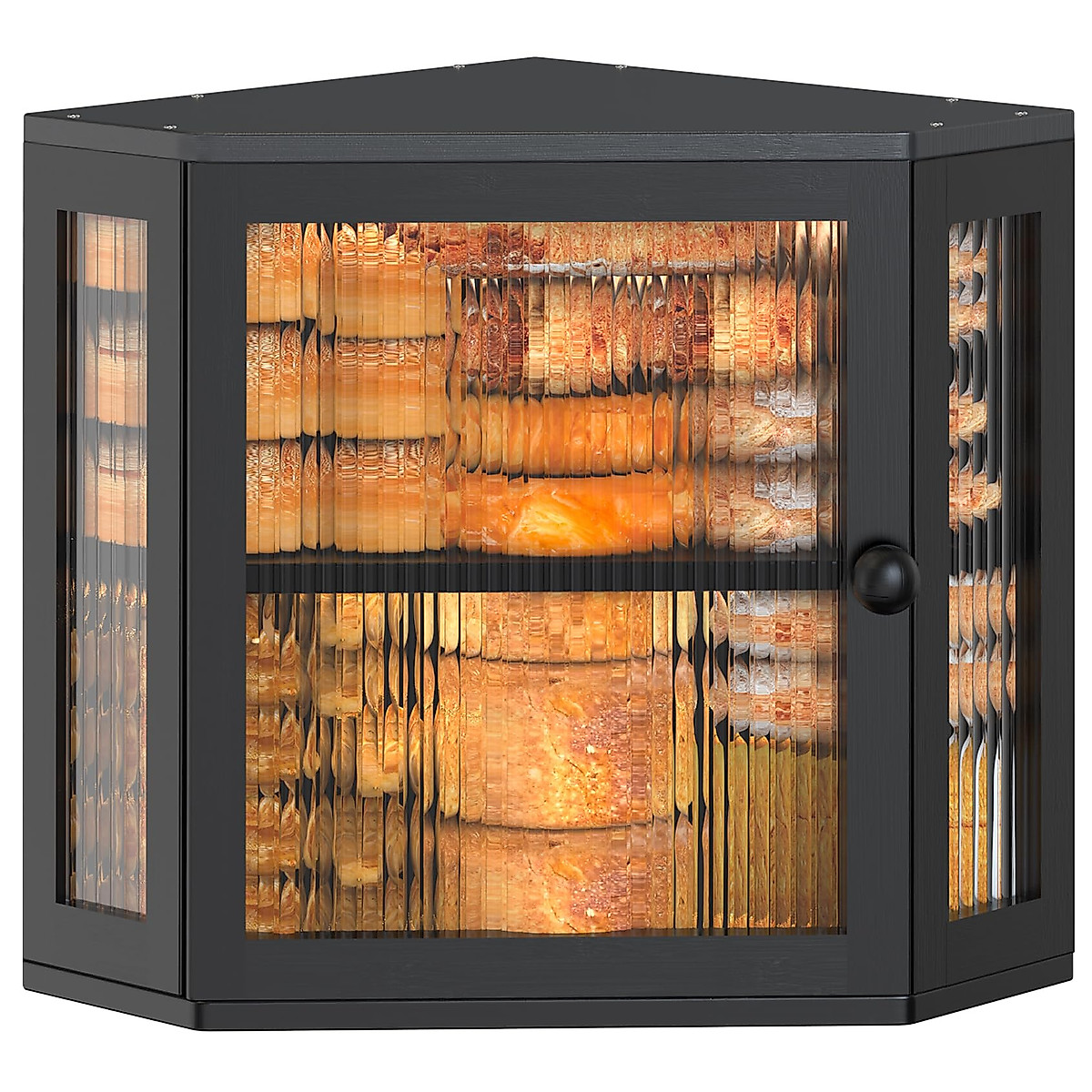 Corner Bread Box Extra Large Bamboo Wood Bread Box for Kitchen Countertop - Double Bread Container with Adjustable Height - Modern Black Easy To Assemble