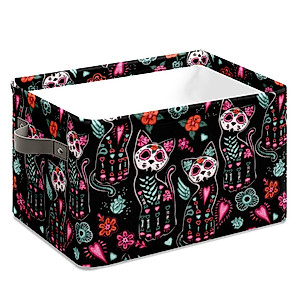 Andemie Halloween Storage Basket Storage Bins Shelf Boo Baskets Rectangle Halloween Storage Hamper with Handle Foldable Organizer Bins for Home, Office, School, Laundry Room, Closet 10x14x8 in