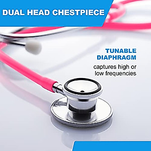 Primacare DS-9290-PK Adult Size 22 Inch Stethoscope for Diagnostics and Screening Instruments, Lightweight and Aluminum Double Head Flexible Stethoscope, Pink