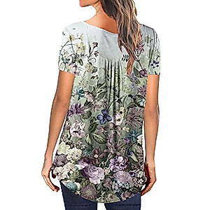 Womens Tops Hide Belly Tunic 2022 Summer Short Sleeve T Shirts Cute Flowy Henley Tshirt Casual Dressy Blouses for Leggings, Green-03, X-Large