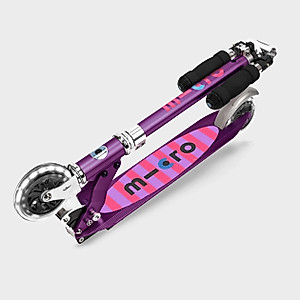 Micro Kickboard- Sprite LED - 2 Wheeled Kick Scooter Ages 6+, fold-to-Carry, Lightweight, Portable Scooter with Motion-Activated Light-up Wheels (Purple Stripe)