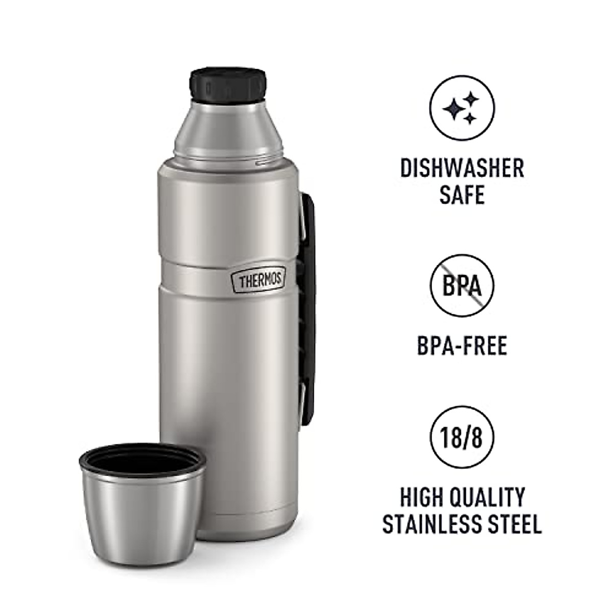 THERMOS Stainless King Vacuum-Insulated Beverage Bottle, 40 Ounce, Matte Steel
