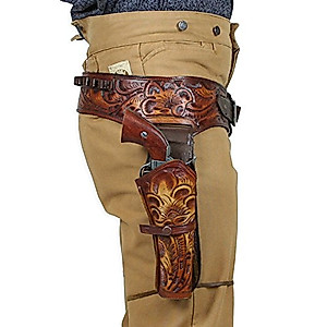 New 38/357 Cal Tooled Bicolor Holster Gun Belt Drop Loop Leather Western RIG SASS 34"-52 (46)