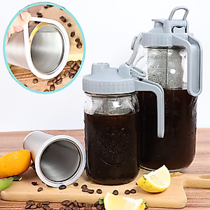 Cold Brew Coffee Maker Mason Jar 2 Quart Iced Coffee Pitcher 64oz With Filter Half Gallon Glass Mason Pitcher Spout Lid With Handle For Fridge Iced Coffee Tea Lemonade Fruit Drinks Container