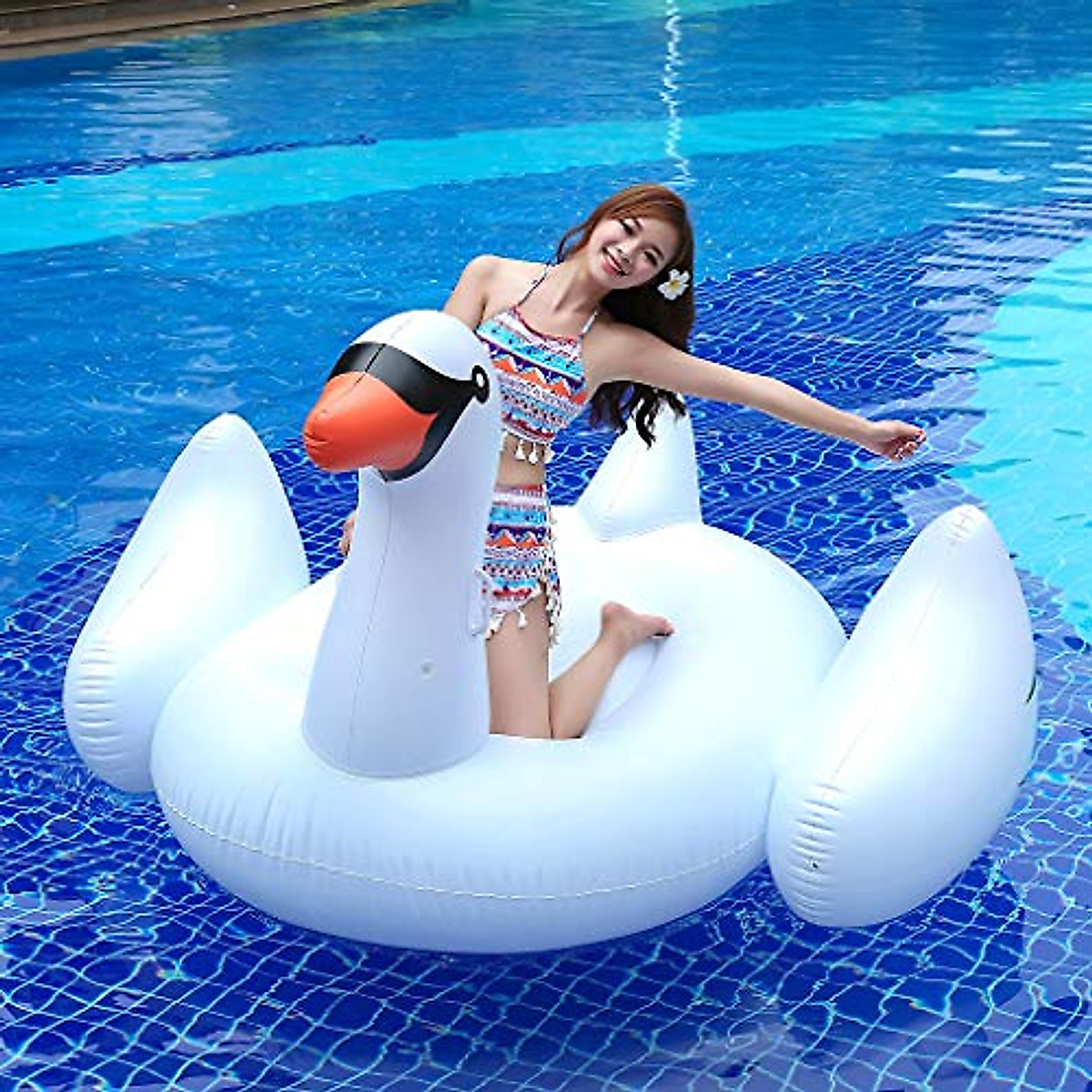 Toxz Swan Inflatable Ride-On Swimming Ring,Suitable for Children and Adults,Built-in Handles,74.8" X 78.7" X 49.2"(Ship from US!)