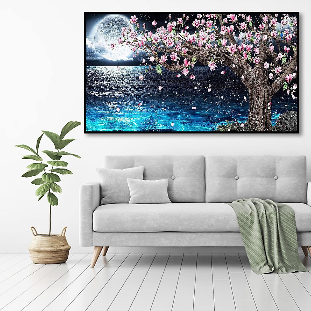 pchmcu 5D Lake Diamond Painting , Diamond Painting Moon Kits for Adults，DIY Full Drill Crystal Rhinestone Arts and Crafts, Gem Art Paints with Diamond Home Wall Decor 27.5 X 15.7inch