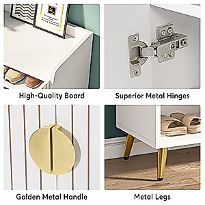 LITTLE TREE Shoe Cabinet, 24 Pair Shoe Cabinets with Doors & Adjustable Shelves, 7-Tier Modern Shoe Racks Storage Organizer for Entryway, Living Room, Bedroom, White + Gold