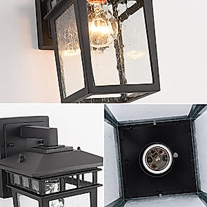 Smeike Outdoor Wall Lantern, Exterior Lighting Fixtures Wall Mount, 2 Pack Black Outdoor Sconce with Seeded Glass, Exterior Porch/Patio Lights for House Front Door Garage