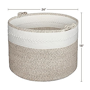 AivaToba 24" x 18" Cotton Rope Basket, Extra Large Basket with Handles for Blanket, Blanket Basket for Living Room, Large Storage Basket, Toy Baskets, Jumbo Woven Basket for Storage