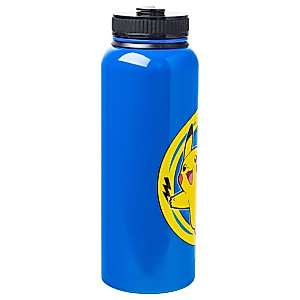 Silver Buffalo Pokemon Pikachu Lightning Bolt Stainless Steel Water Bottle With Twist Lid, 42 Ounces