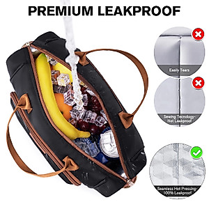 Fresh-flash Lunch Bag for Women, Large Insulated Lunch Box for Work Adults, Wide-Open Lunch Tote, Leakproof Lunch Cooler Bag with Removable Shoulder Strap & Side Pockets for Picnic, Camping-Black