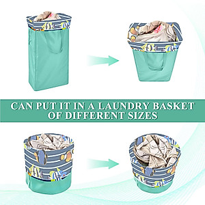 Fish Blue White Stripe Custom Name Laundry Bag with Drawstring Personalized Large Dirty Clothes Bag Organizer Fit Laundry Hamper Basket for Camp Traveling Home