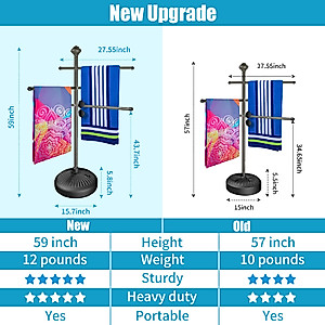 Hestiasko Pool Towel Rack Outdoor, 59" Metal Outdoor Towel Rack for Hot Tub with 3 Adjustable Bars, Hot Tub Accessories for Adults, Outdoor Towel Rack for Pool, Upscale Pool Towel Rack - Gray