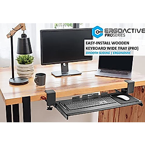 ErgoActive MDF Wooden Under Desk Keyboard Tray, Clamp On Easy Install, Includes Mouse Pad, Ergonomic Wood Keyboard Tray for Office, Home, School and Gaming (26.7" x 11")