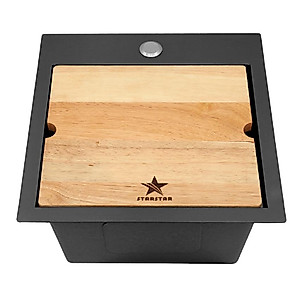 STARSTAR Workstation Ledge Top Mount/Drop-in Matte Black 304 Stainless Steel Single Bowl For Kitchen,Yard, Office, Bar, Laundry Sink (18 x 18 x 10)