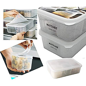 MATSUBE Fridge Food Storage Container- Reusable Fresh Produce Divided Fruit Storage Organizer Plastic Produce Organizer with 6 Detachable Small Boxes to Keep Fresh for Storing Fish, Meat, Vegetables