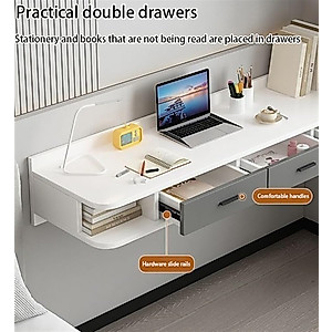 YUAFVSI Wooden Wall Mounted Shelf with 2 Drawers, Floating Nightstand with Open Storage Space, Floating Wall Shelf Vanity Table for Bedroom, Living Room, Office(White,39.4'')