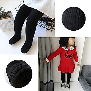 techcity Baby Toddler Girls Tights Seamless Cable Knit Cotton Leggings Pants Stockings for Infant Baby Girl (Black, 4-6 Years)