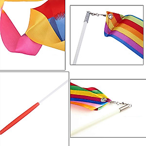 Dance Ribbons Rainbow Streamers Rhythmic Gymnastics Ribbon Baton Twirling Wands on Sticks 2pc for Kids Artistic Dancing