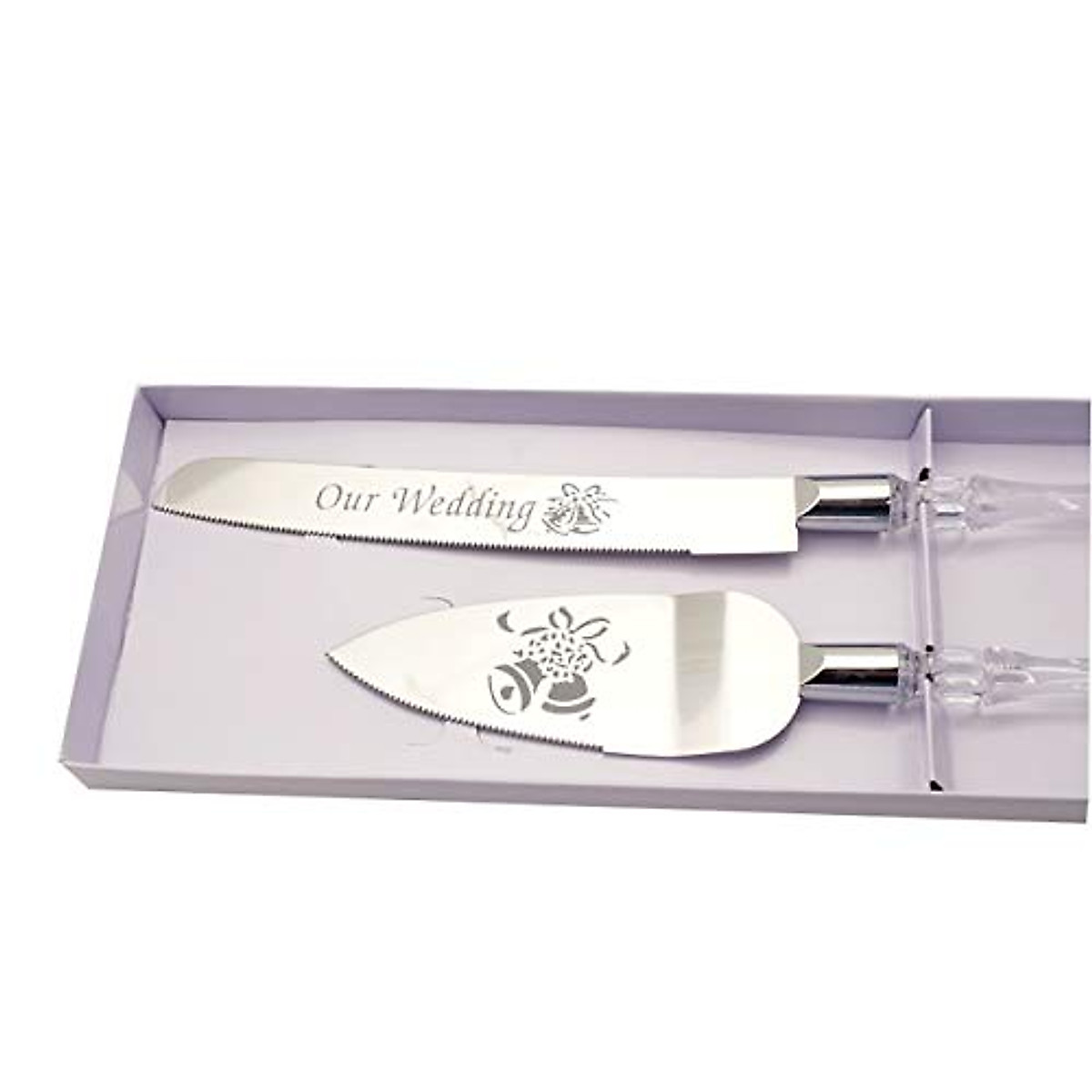 Unique Our Wedding Cake Knife and Server Set Acrylic Crystal Handle -Cuchillos y Pala