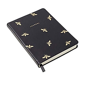 Eccolo Gold Bees Writing Journal, 256 Lined Page Notebook, Faux Leather Soft Cover, 5x7"
