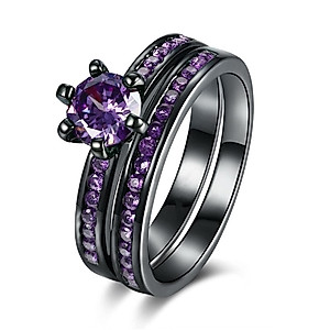 ManRiver 2PC Stackable Rings for Women - Zirconia Gemstone Rhinestone Studded Promise Rings Jewelry Gifts Size 5-12,Purple