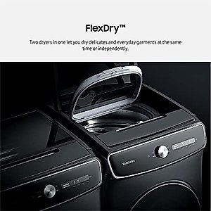 SAMSUNG 7.5 Cu. Ft. Smart Dial Gas Dryer with FlexDry, Dry 2 Loads in 1 Large Capacity Machine, Super Speed 30 Minute Clothes Drying Cycle, WiFi Connected Control, DVG60A9900V/A3, Brushed Black