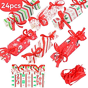 STEFORD Christmas Candy Paper Gift Boxes, 24PCS Christmas Candy Gift Treat Bags with Red Ribbon for Xmas Party Supplies