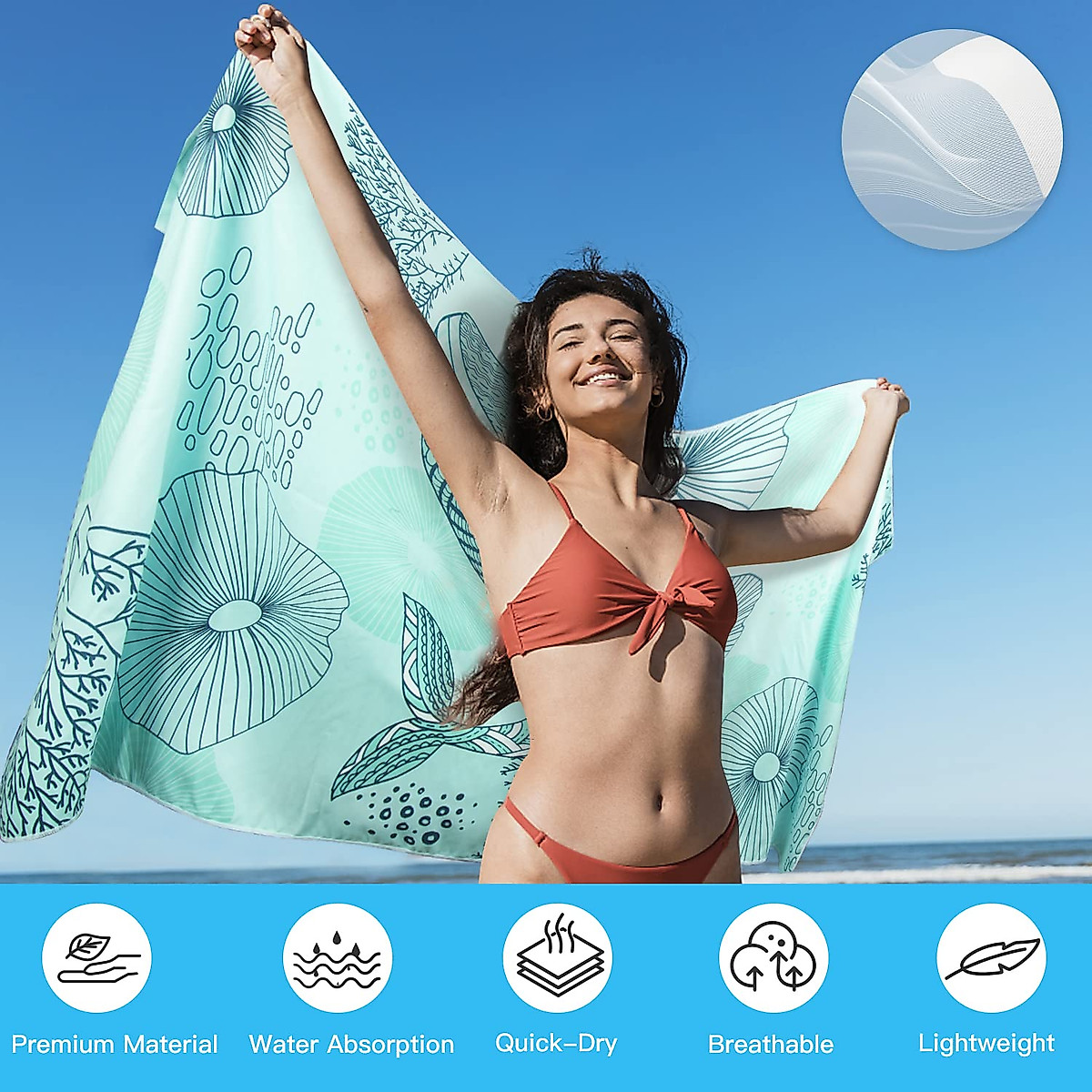 Airensky Microfiber Beach Towel, Oversized Pool Towel 72" x 36", Sand-Free Beach Towel, Quick Drying, Super Absorbent, Soft Breathable (2 Pack Shark+Dolphin)