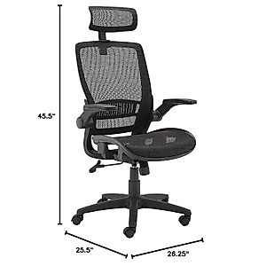 Amazon Basics Ergonomic Adjustable High-Back Mesh Chair with Flip-Up Arms and Headrest, Contoured Mesh Seat - Black