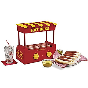 Nostalgia Countertop Hot Dog Roller and Warmer, 8 Regular Sized Hot Dogs, 4 Foot Long Hot Dogs and 6 Bun Capacity, Stainless Steel Rollers, Perfect For Breakfast Sausages, Brats, Taquitos, Egg Rolls