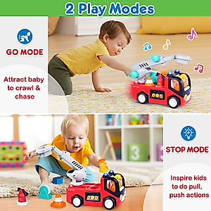 Toy Cars for 1 2 3 Year Old Boy Girls Gifts Fire Truck with Music & Light Toys for Toddler 1-3 Educational Learning Toys for 2 3 4 Year Old Birthday Gifts Baby Toys 12 18 Months for Infant Toddler