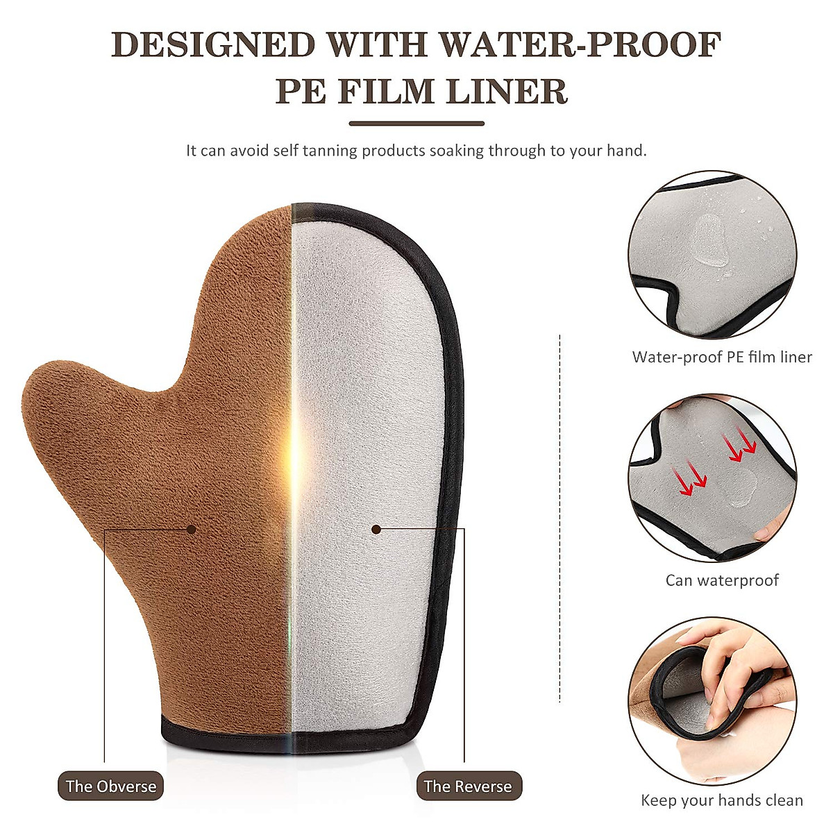 SATINIOR 4 Packs Self Tanning Mitt Applicators Double Sided Sunless Tanning Mittens Reusable Applicator Mittens Tanner Gloves with Thumb(Brown)