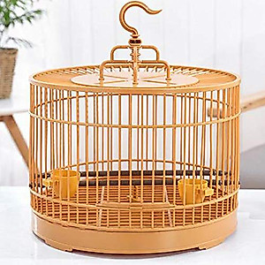 Round Bird Cage, Plastic Bird House Carrier, Vintage Style Hanging Bird Cage with 2 Feeding Cups for Small Birds Parrot (30cm in Diameter)