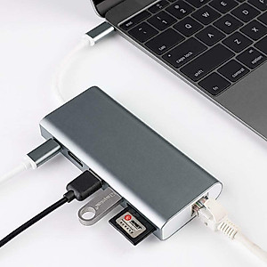 Type-C to HDMI Gigabit LAN Docking Station Converter 4K USB Readable SD Card，USB C Hub 6 in 1 Type C Adapter Compatiable for MacBook and Windows (Black)