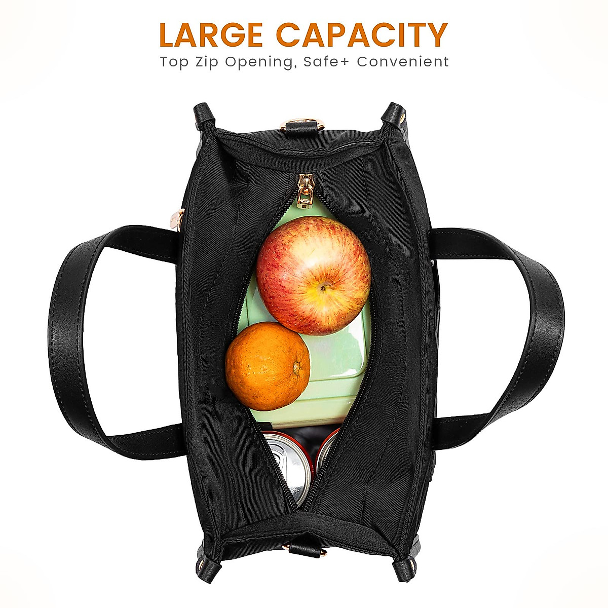 LOVEVOOK Lunch Bag Women Work,Lightweight Insulated Lunch Box for office-lady College Picnic Beach,Fashionable to Match,Black,S