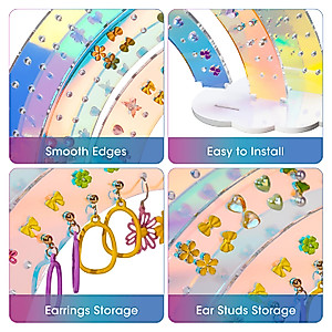 NiHome 3-Tier Iridescent Acrylic Rainbow Earring Organizer, Lightweight & Durable Design 140 Holes for 70 Pairs, Unique Front Row for Special Earrings, 11.8" W x 6.25" H