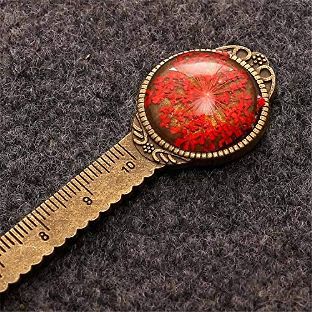 Gandhanra 9PCs Multifunction Ruler Bookmarks Bulk,Unique Vintage Bronze Dried Immortal Flowers Book Mark for Kids,Students,Teacher