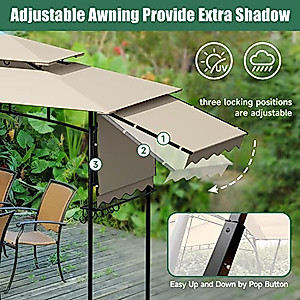 DikaSun Grill Gazebo 11x5 Double Tiered with Extra Shadow BBQ Waterproof Canopy Outdoor Gazebos for Patio, Backyard(Sand)