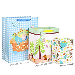 FZOPO Baby Gift Bag Assortment, Heavy Duty Paper Gift Bags, Pack of 12 Small, Medium, Extra Large Bags for Baby Shower, Birthday, Parties, Baby Girl, and Baby Boy